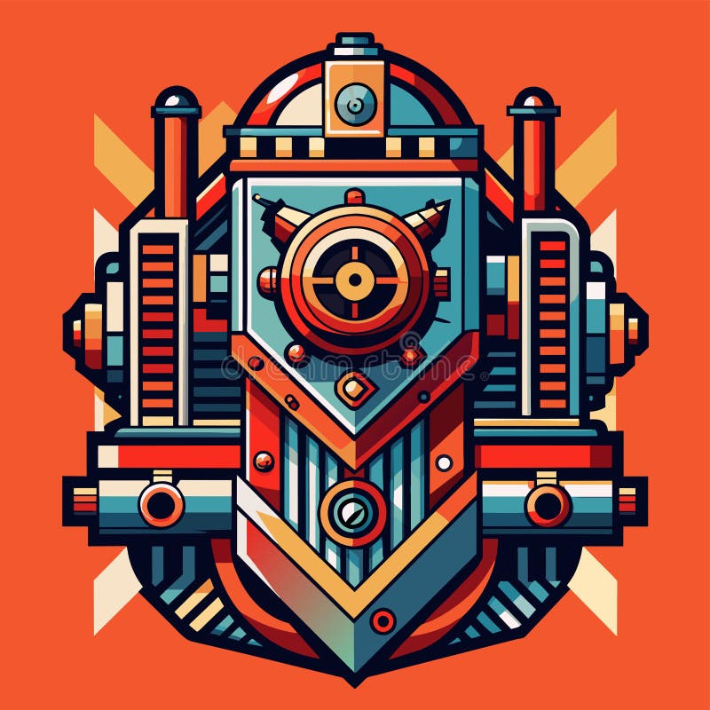 Stylized Machine Featuring a Clock, with Bold Lines and Clean Edges in ...