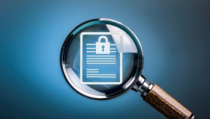 Stylized Magnifying Glass Hovering Over a Secure Report Document ...