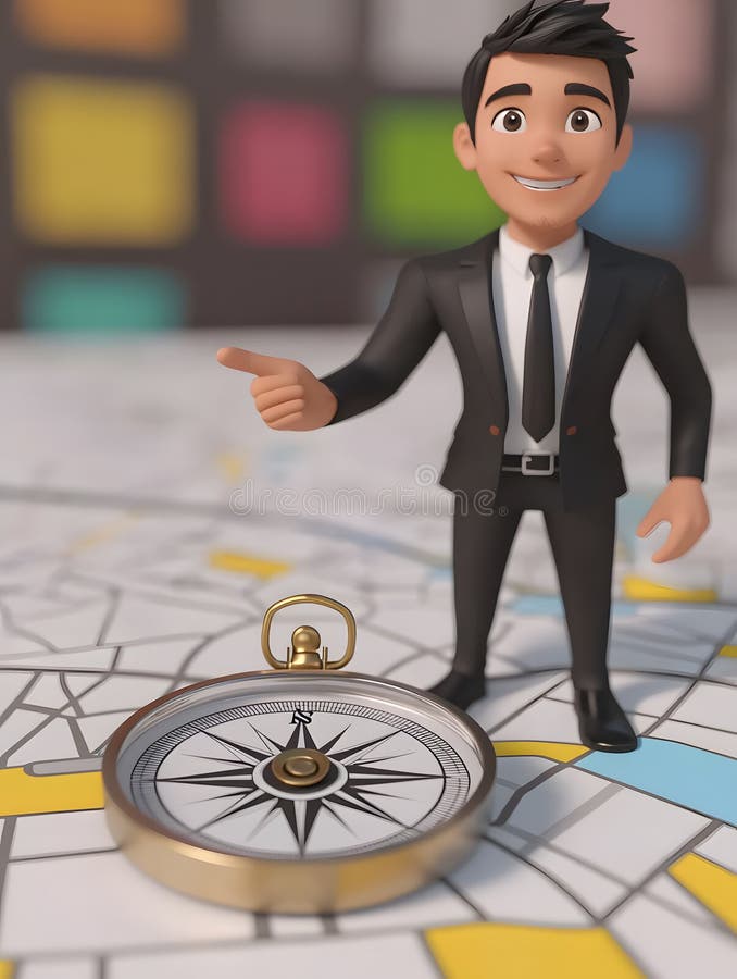 Stylized Male Character with Compass and Map Stock Illustration ...