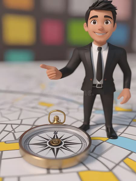 Stylized Male Character with Compass and Map Stock Illustration ...