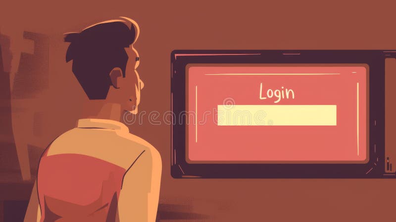 Stylized Man Looking at a Digital Login Screen Illustration Stock Image ...
