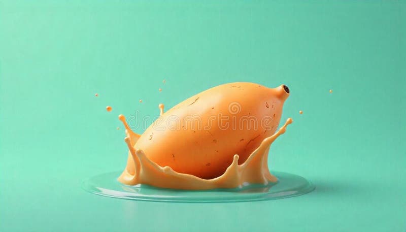 Stylized Mango in Liquid Splash on Light Green Background Stock ...