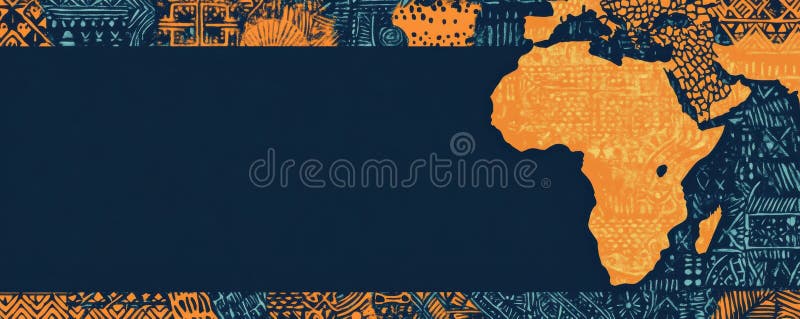 Stylized Map of Africa with Golden Textures and Tribal Patterns ...