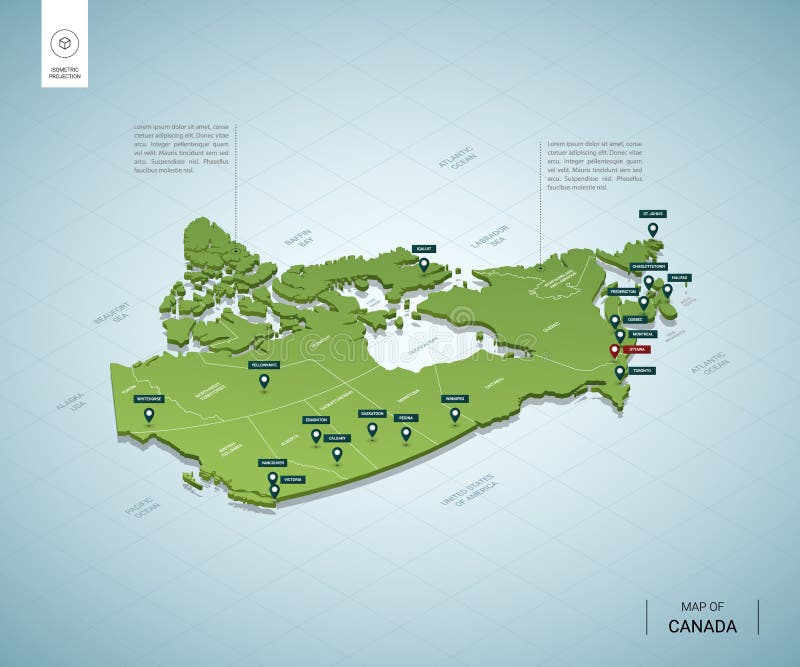 Stylized Map of Canada. Isometric 3D Stock Vector - Illustration of ...