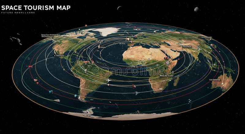 Stylized Map of Earth Highlighting Potential Space Tourism Routes ...