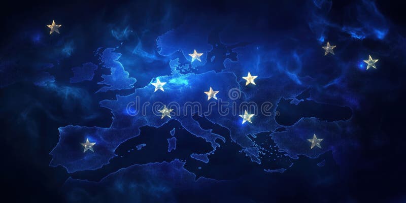 Stylized Map of Europe with Glowing Stars Representing Countries or ...