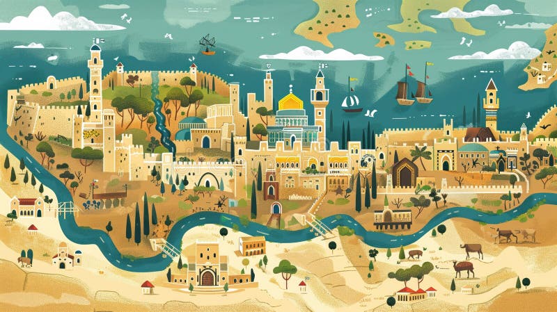 Stylized Map of the Holy Land Stock Illustration - Illustration of ...