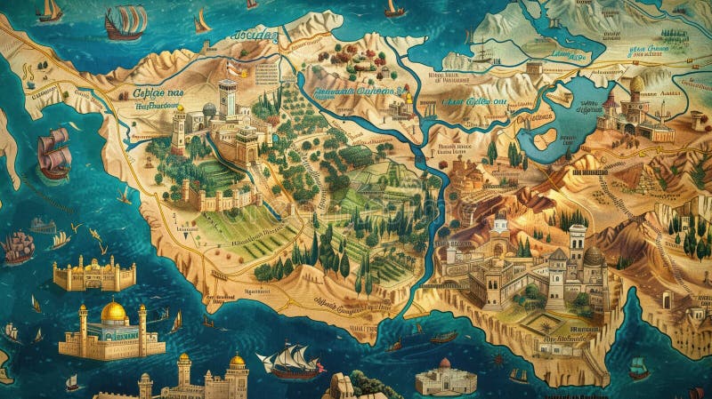 Stylized Map of the Holy Land Stock Photo - Image of land, iconic ...