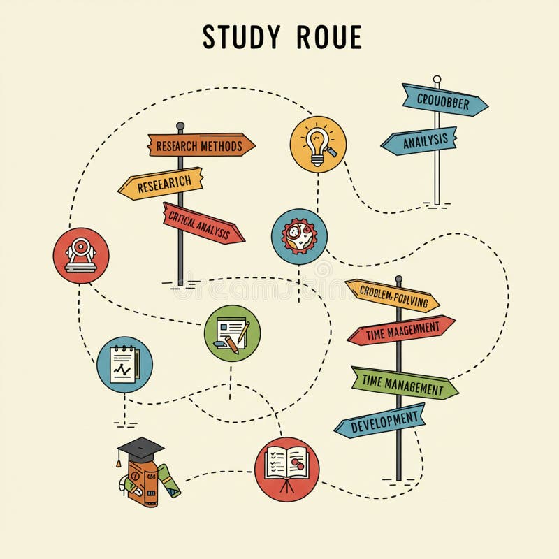 Stylized Map Illustrating a Study Process with Signposts Labeled ...