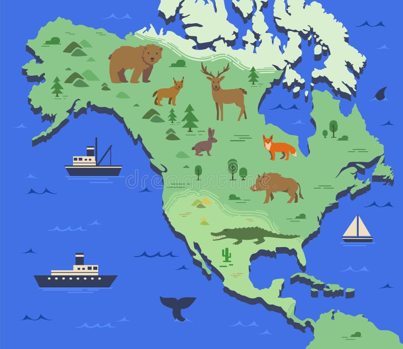 Cartoon Map Of North America In Vector Stock Vector - Illustration of ...