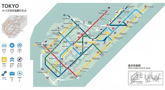 Stylized Map of Tokyo S Transportation System Featuring Various Colored ...