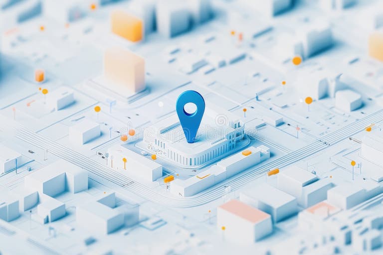 A Stylized Map View Featuring a Location Pin on a Building in a City ...
