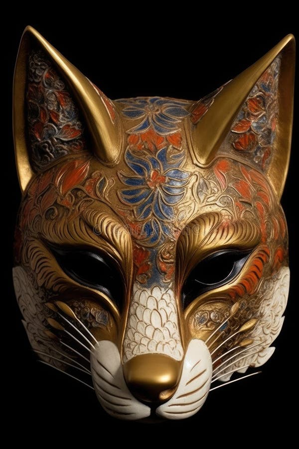 Stylized Mask of a Fox Head on a Black Background, AI-generated. Stock ...