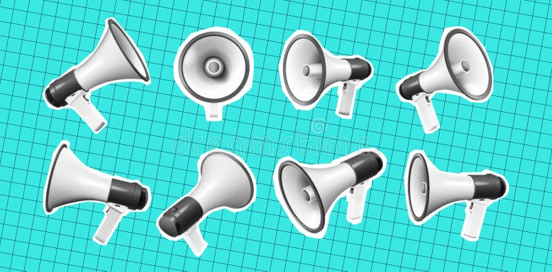 Stylized Megaphones Pattern on Blue Grid Background Stock Vector ...