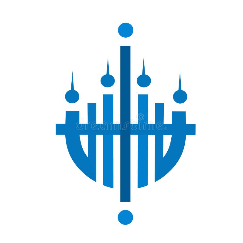 Stylized Menorah with Geometric Blue Design and Seven Candle Elements ...