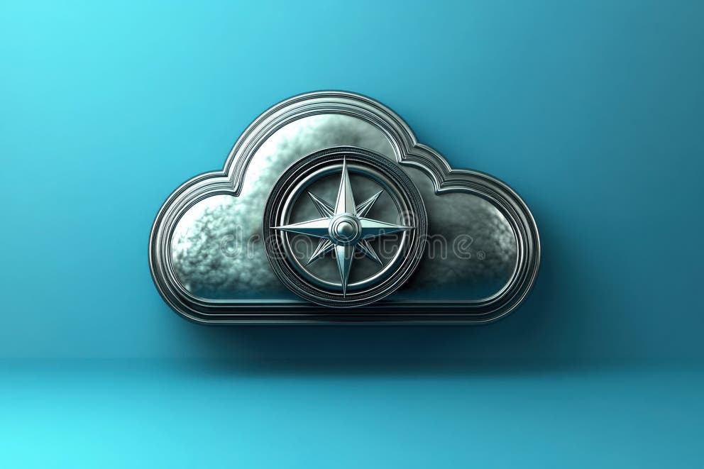 A Stylized Metallic Cloud Graphic with a Compass Rose Symbolizing Direction and Navigation in ...