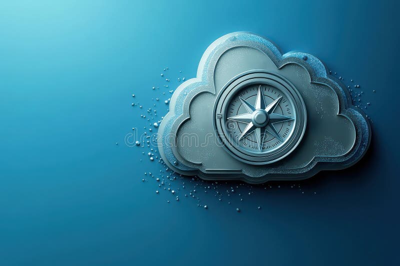 A Stylized Metallic Cloud Graphic with a Compass Rose Symbolizing ...
