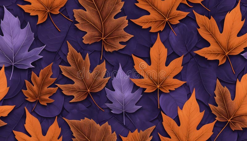 Stylized Metallic Dry Leaves Pattern on Violet Background for Luxury ...