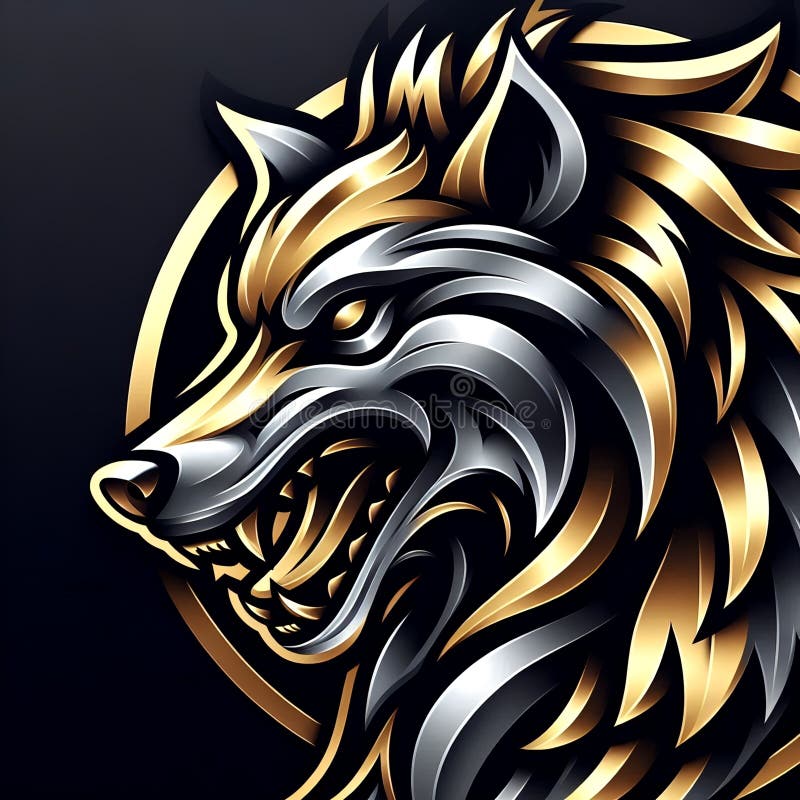 Golden Fury: Metallic Wolf stock illustration. Illustration of abstract ...