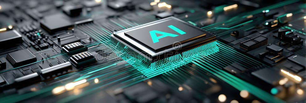 Stylized Microchip with AI Label at the Center on a Minimal Tech ...