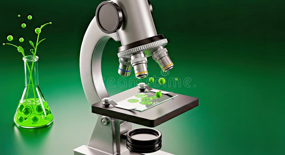 A Stylized Microscope, Crafted from Polished Silver, Focusing on ...