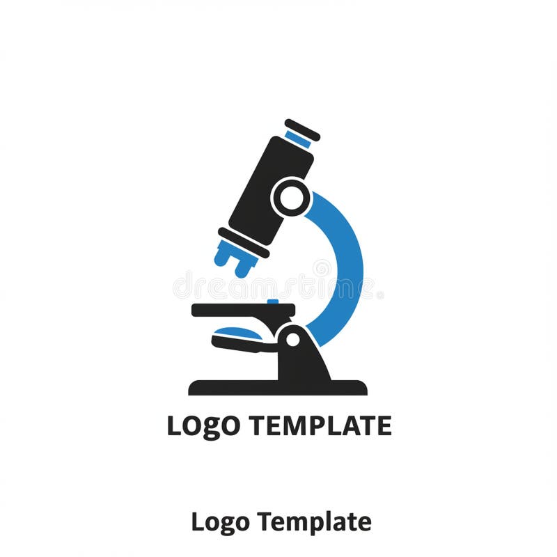 Stylized Microscope Logo Featuring a Black Body with a Blue Arm. the ...