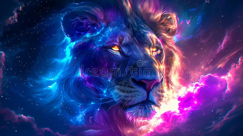 A Stylized Mighty Fantasy Lion Head Stock Illustration - Illustration ...