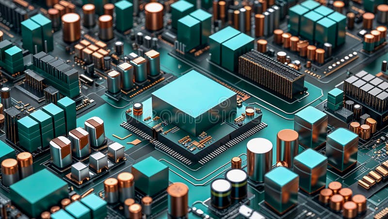 Stylized Miniature Cityscape Artwork Resembling a Computer Motherboard ...