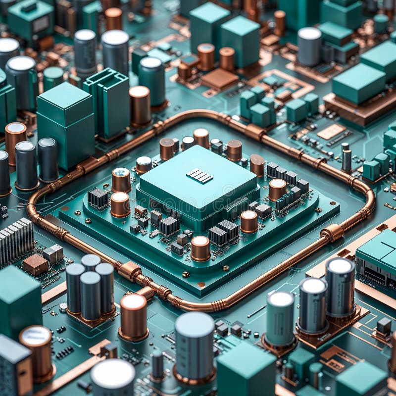 Stylized Miniature Cityscape Artwork Resembling a Computer Motherboard ...