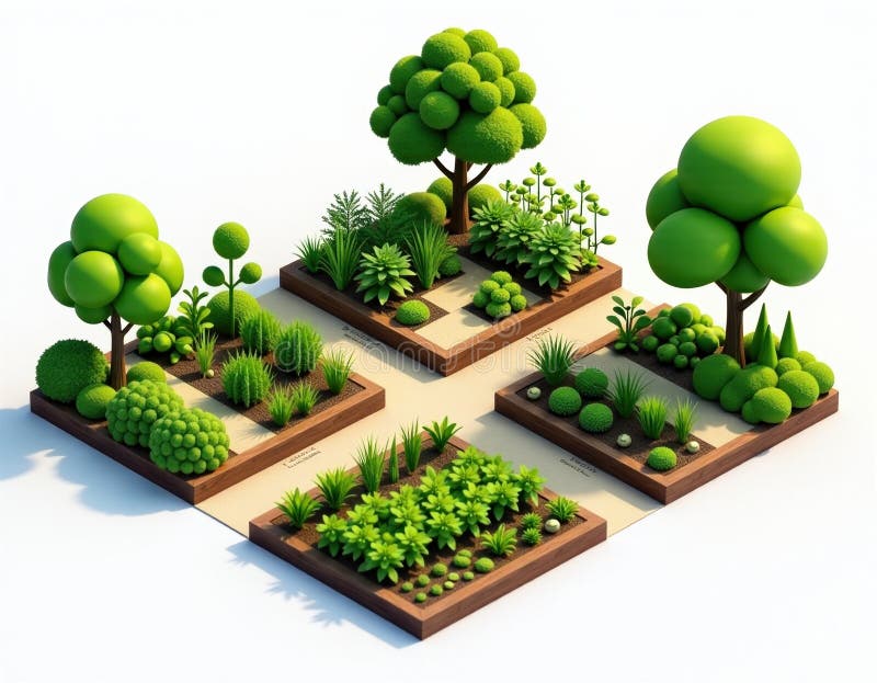 Stylized Miniature Garden Design Stock Illustration - Illustration of ...