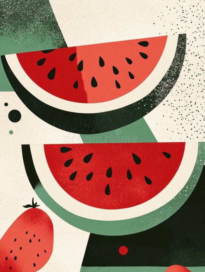 Stylized Minimal Watermelon Illustration with Geometric Shapes for ...