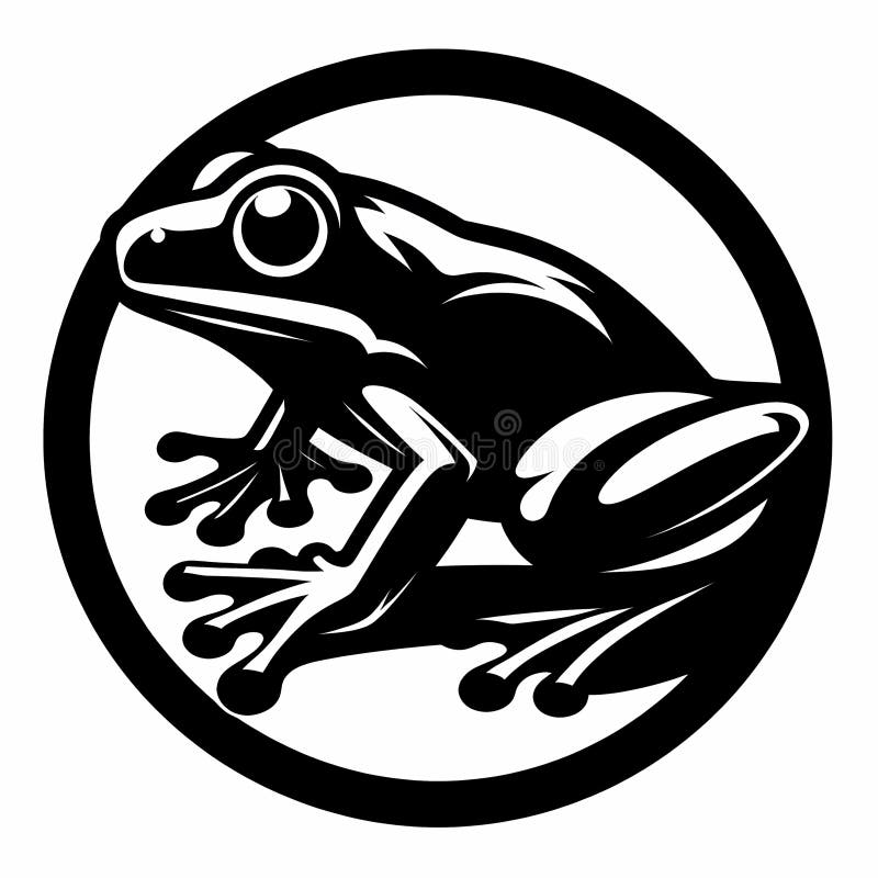 Minimalist Black Frog Silhouette with Long Legs and Wide Eyes Stock ...