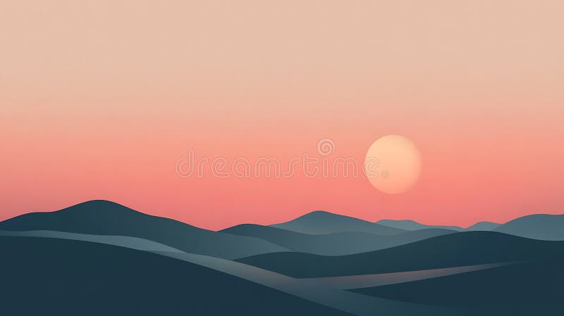 Serene Sunset Over Rolling Teal Mountains Stock Illustration ...