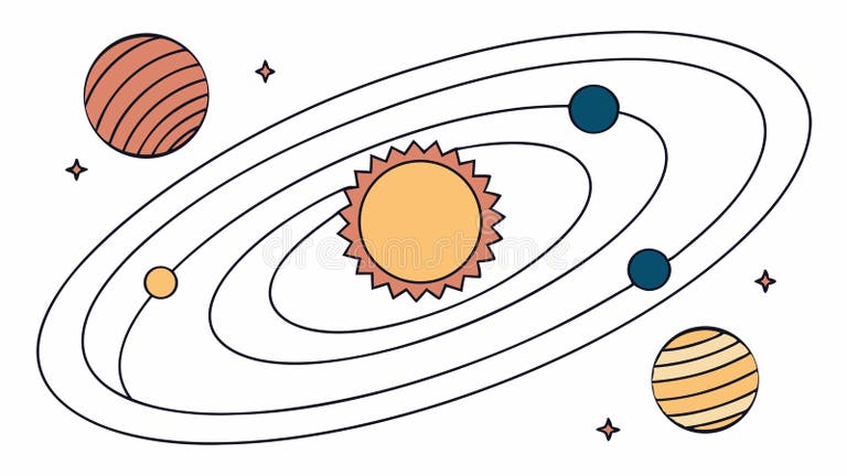 A Stylized, Minimalist Line Art of the Solar System. Vector Design ...