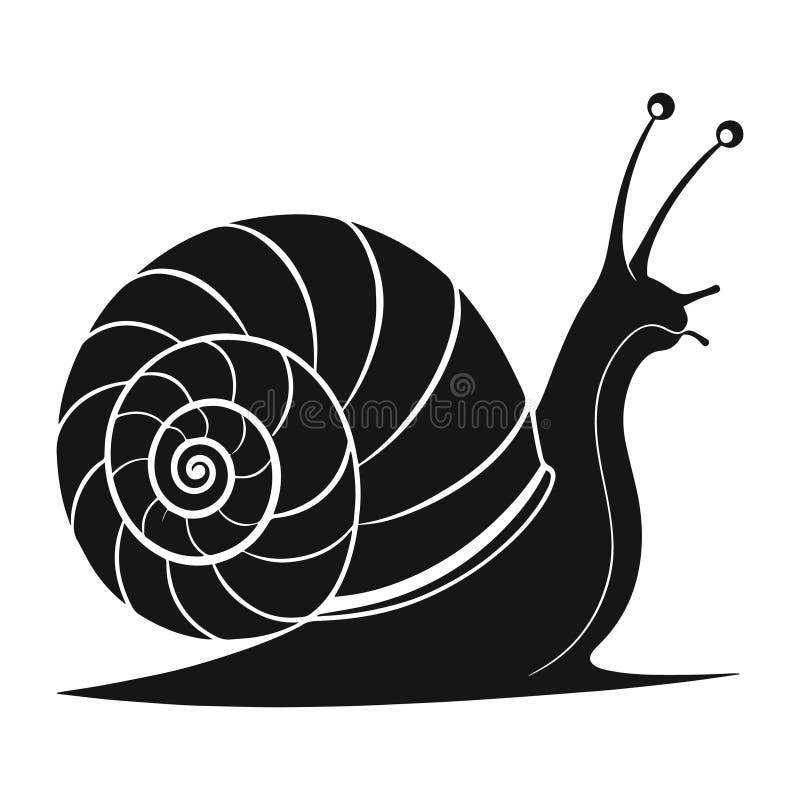 Stylized Minimalist Snail Silhouette – Black and White Spiral Shell ...