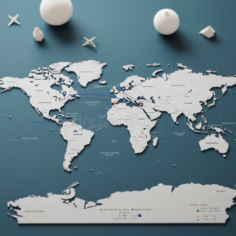 A Stylized, Minimalist World Map on a Blue Background Features ...