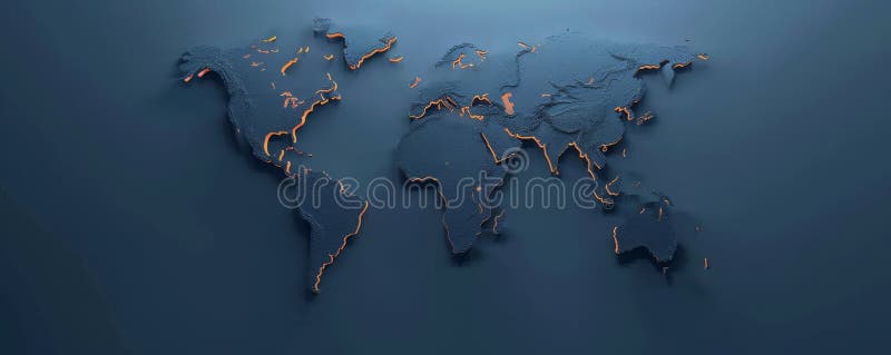 Minimalistic World Map in Dark Blue Tones with a Sleek Design Stock ...