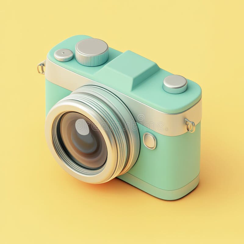 A Stylized Mint Green Camera on a Yellow Background, Symbolizing ...