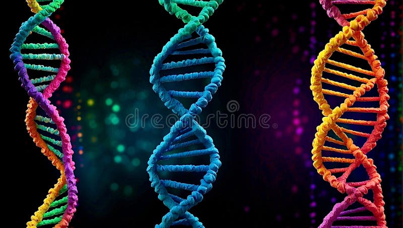A Model of Strands of DNA in Rainbow Colors on Dark Background. AI ...