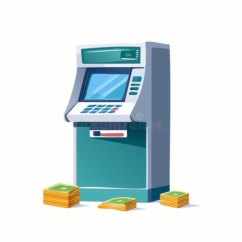 Modern ATM Machine with Stacks of Cash Stock Vector - Illustration of ...