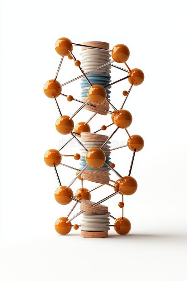 Stylized Molecular Structure with Orange Spheres and Helical Elements ...