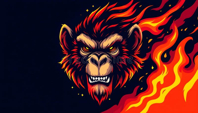 An Illustration of a Monkey Head Esports Logo with Fire and Flames Stock Illustration ...
