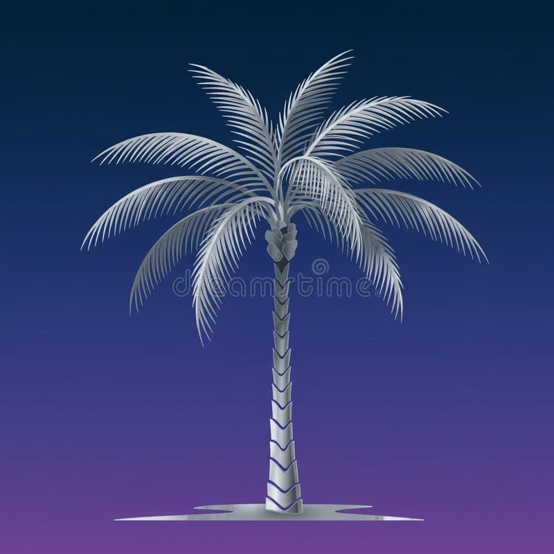 A Stylized, Monochromatic Palm Tree with Metallic Silver Hues Stands ...