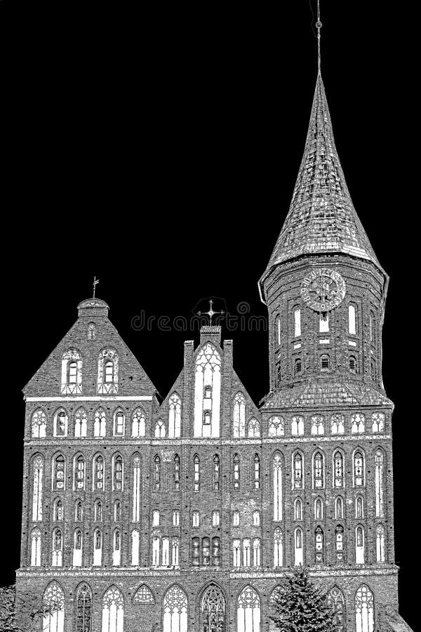 Stylized Black and White Image of the Cathedral in Kaliningrad. Stock ...