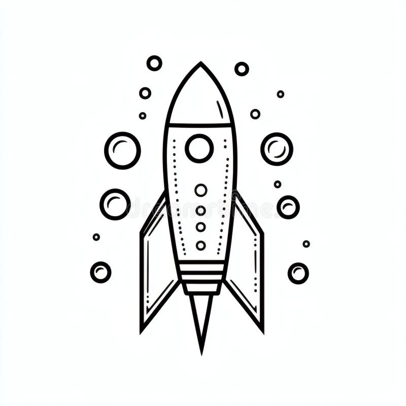 Stylized Monochrome Rocket Ship Surrounded by Geometric Circles ...