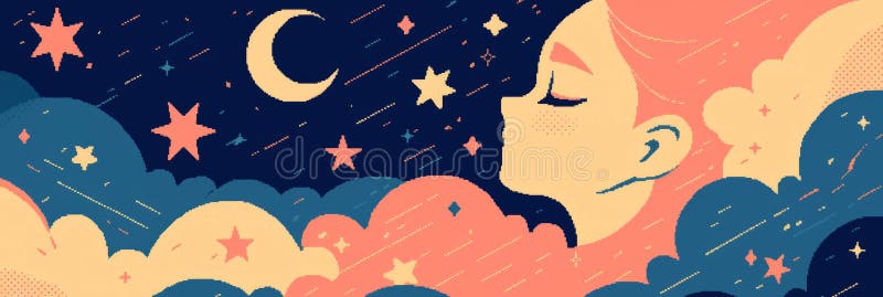 Stylized Moon with a Sleeping Face and Twinkling Stars in Pixel Art ...