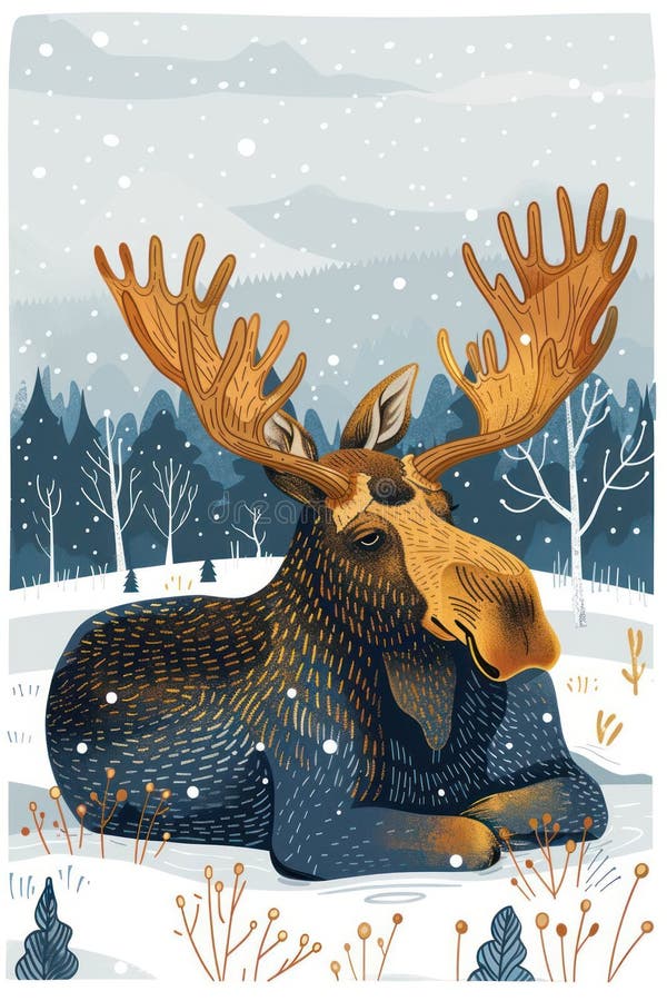 Majestic Moose in Winter Wonderland: a Serene Snow Scene Stock ...
