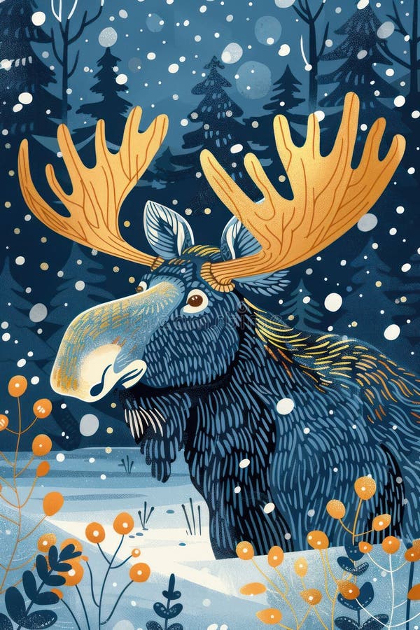 Majestic Moose in Winter Wonderland: a Snowy Forest Scene Stock ...
