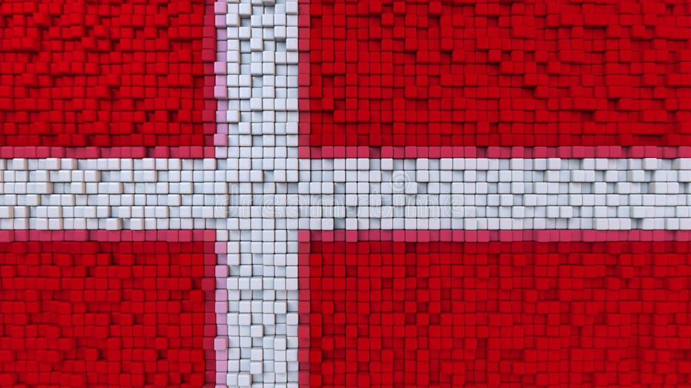 Stylized Mosaic Flag of Denmark Made of Pixels, 3D Rendering Stock ...