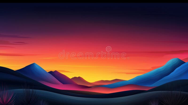 Stylized Mountain Landscape at Sunset Stock Illustration - Illustration ...